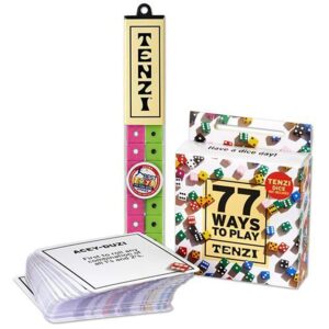 tenzi dice party game bundle with 77 ways to play a fun, fast frenzy for the whole family - 4 sets of 10 colored dice with storage tube - colors may vary