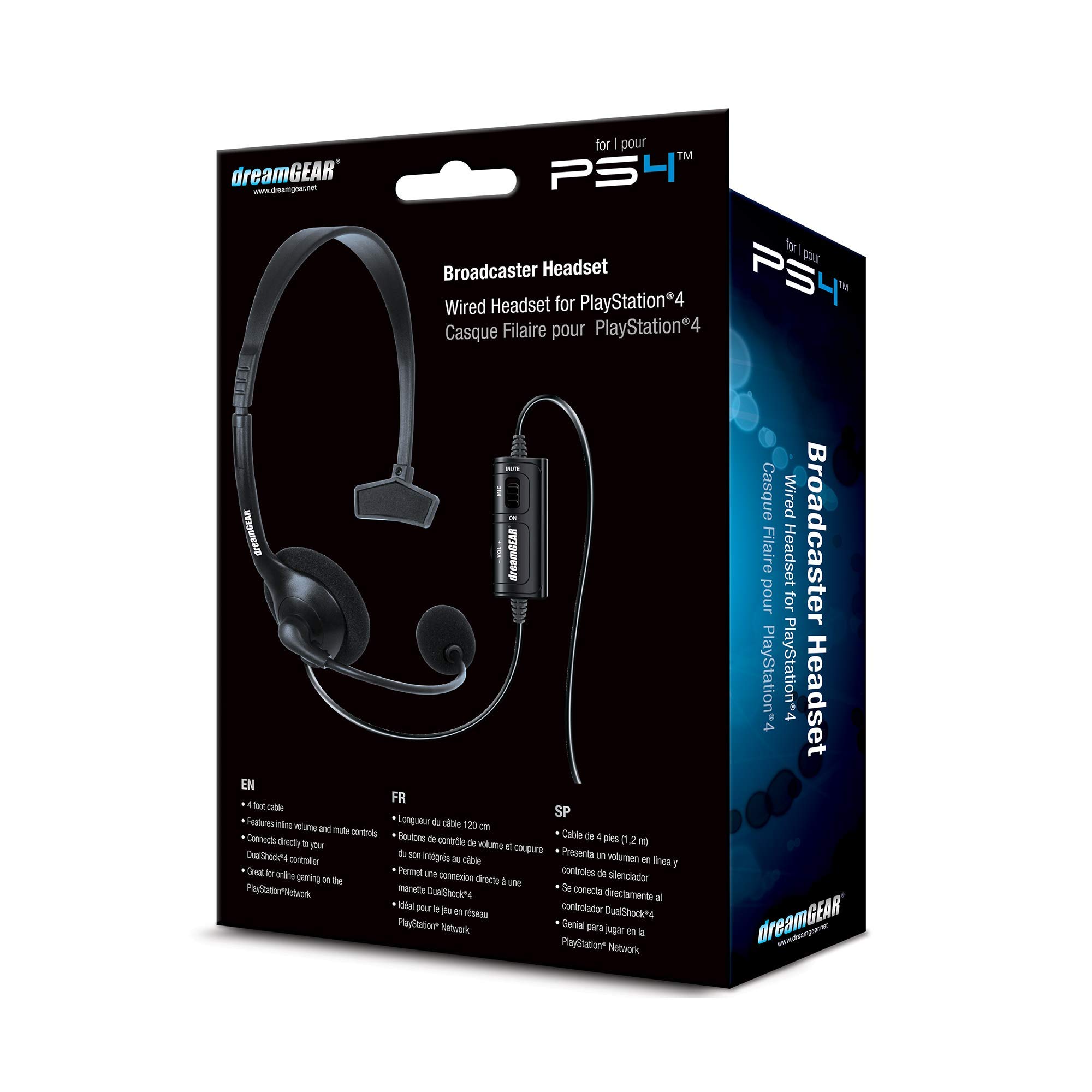 dreamGEAR Broadcaster Wired Headset for the PS4 with Flexible Boom Microphone and Inline Volume/Mute Control