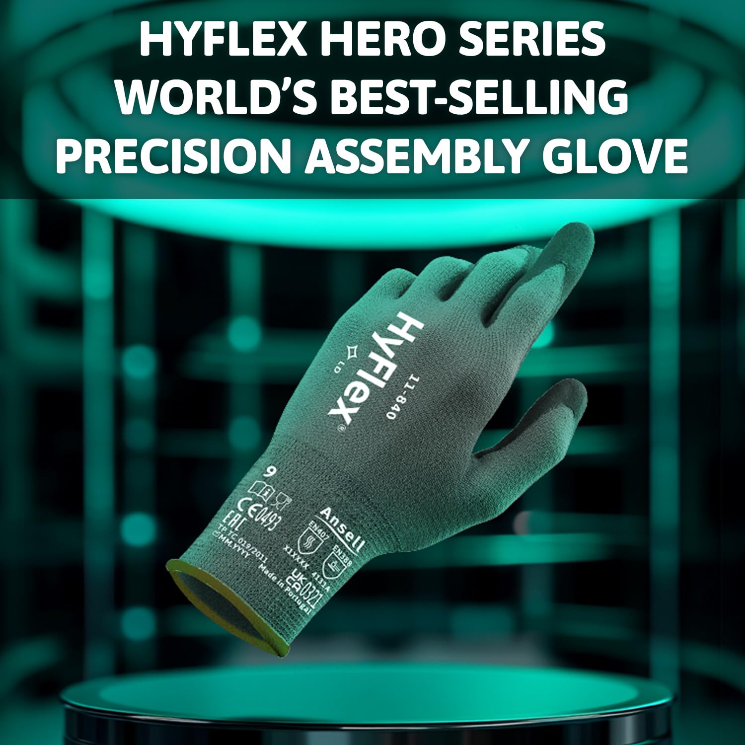 Ansell HyFlex 11-840 Ergonomic Abrasion-Resistant Nylon Spandex Nitrile Coated Industrial Gloves for Automotive, Fabrication - Med (8) Grey (12 Pairs)