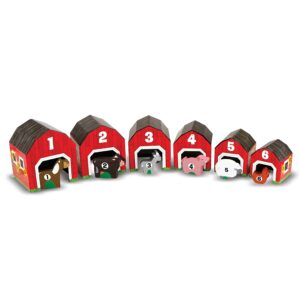 melissa & doug nesting and sorting barns and animals with 6 numbered barns and matching wooden animals - numbers learning toys, sorting and stacking toys for toddlers ages 2+