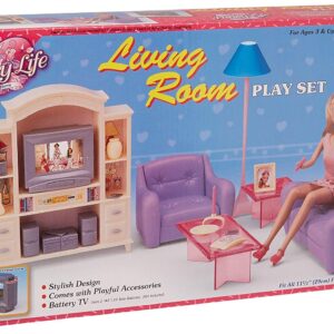 My Fancy Life 24012 Dollhouse Furniture, Living Room with TV/DVD Set and Show Case Play Set