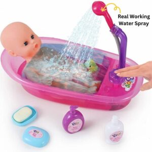 Liberty Imports Baby Bath Toys 13-Inch Little Newborn Doll Bath Set - Real Working Bathtub with Detachable Shower Spray and Accessories for Kids Pretend Play