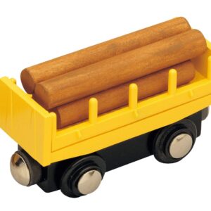 Maxim Enterprise, inc. Log Car for Wooden Railway, 5 Piece Kids Train Set with Magnetic Link and Removable Logs, Compatible with Thomas and Friends, Brio Train Sets & Major Brand Wooden Railway