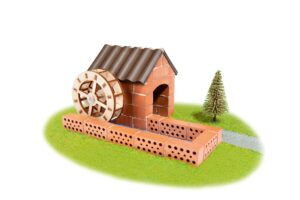 teifoc watermill brick construction set, terracotta building blocks, erector set and stem building toy