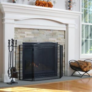 ShelterLogic 90393 Classic Fireplace Metal Screen Hearth Accessory, Black