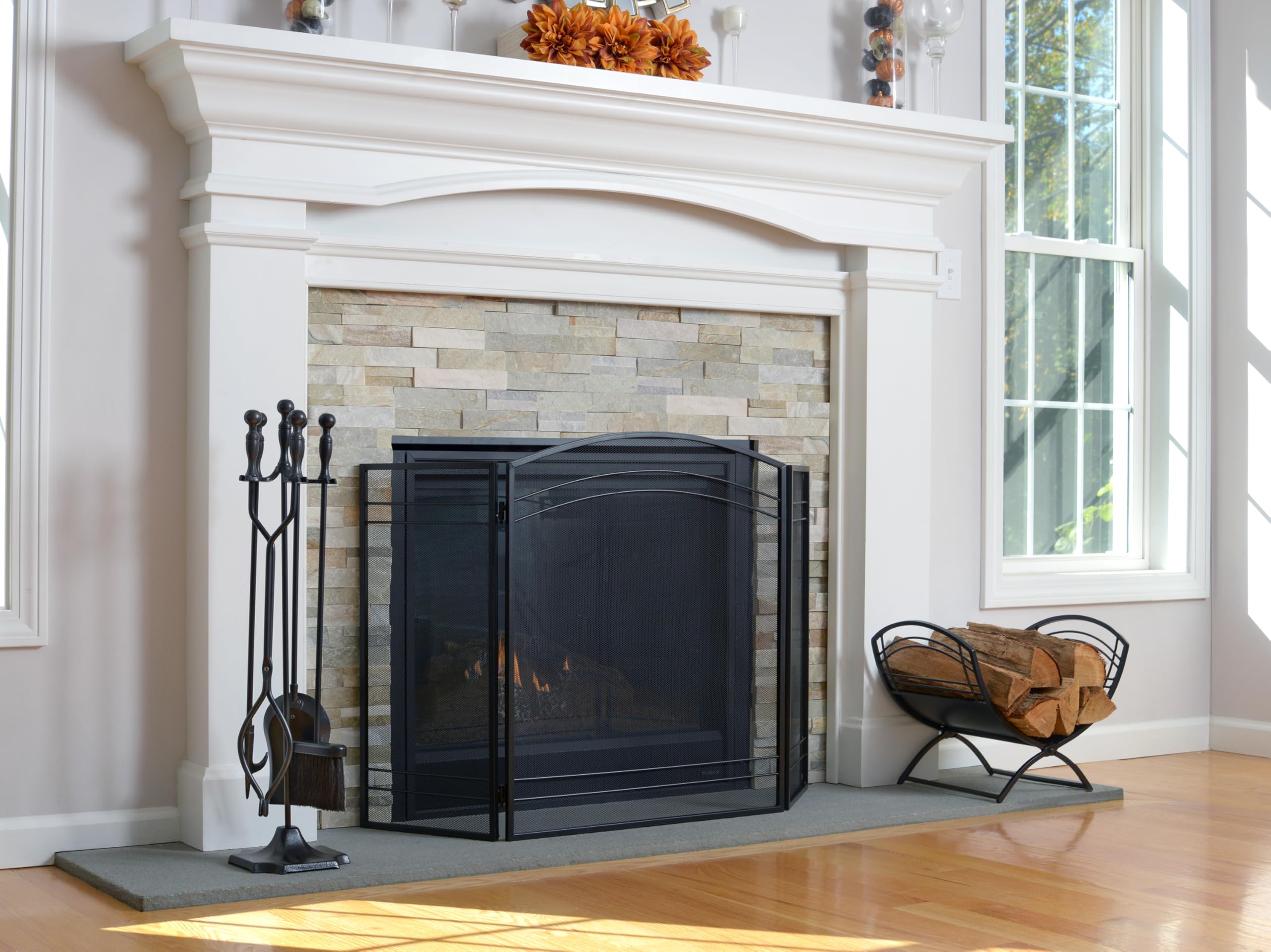 ShelterLogic 90393 Classic Fireplace Metal Screen Hearth Accessory, Black