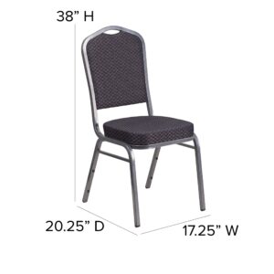 Flash Furniture 4 Pack HERCULES Series Crown Back Stacking Banquet Chair in Black Patterned Fabric - Silver Vein Frame