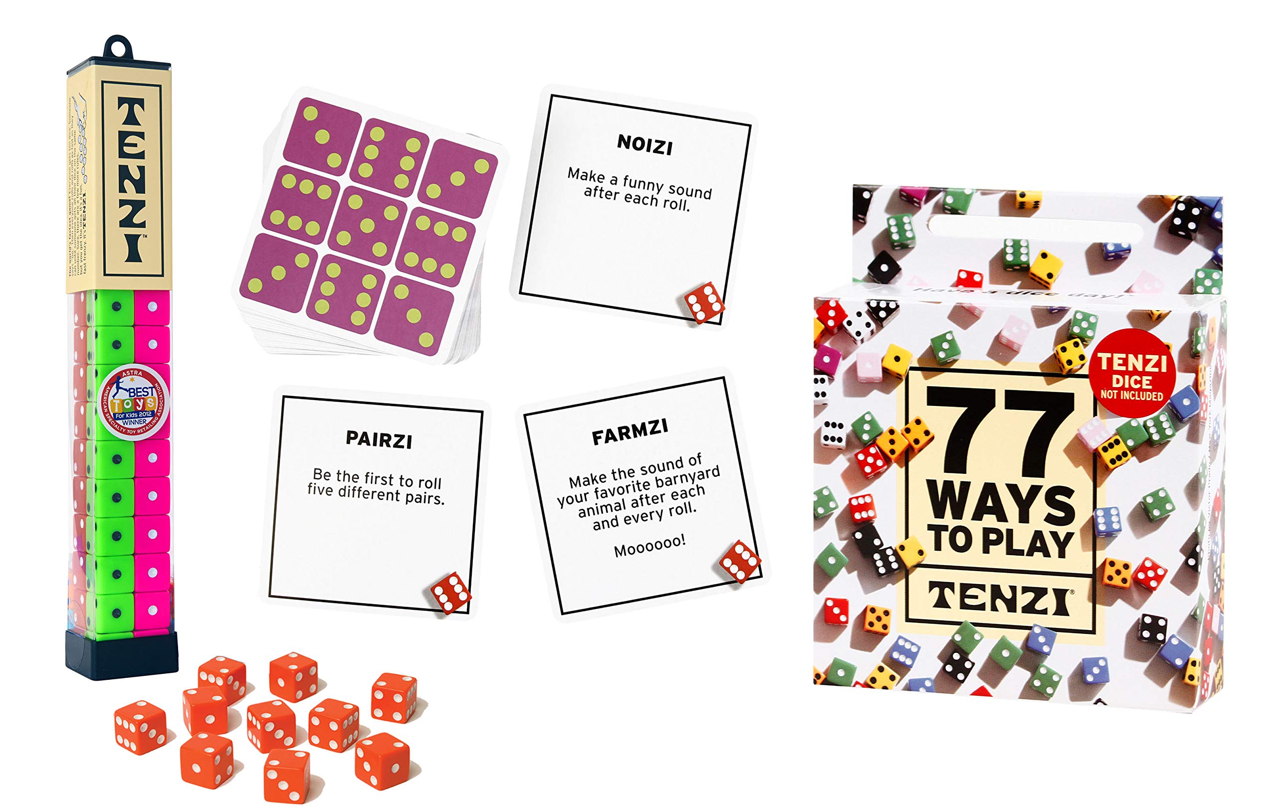 TENZI Dice Party Game Bundle with 77 Ways to Play A Fun, Fast Frenzy for The Whole Family - 4 Sets of 10 Colored Dice with Storage Tube - Colors May Vary