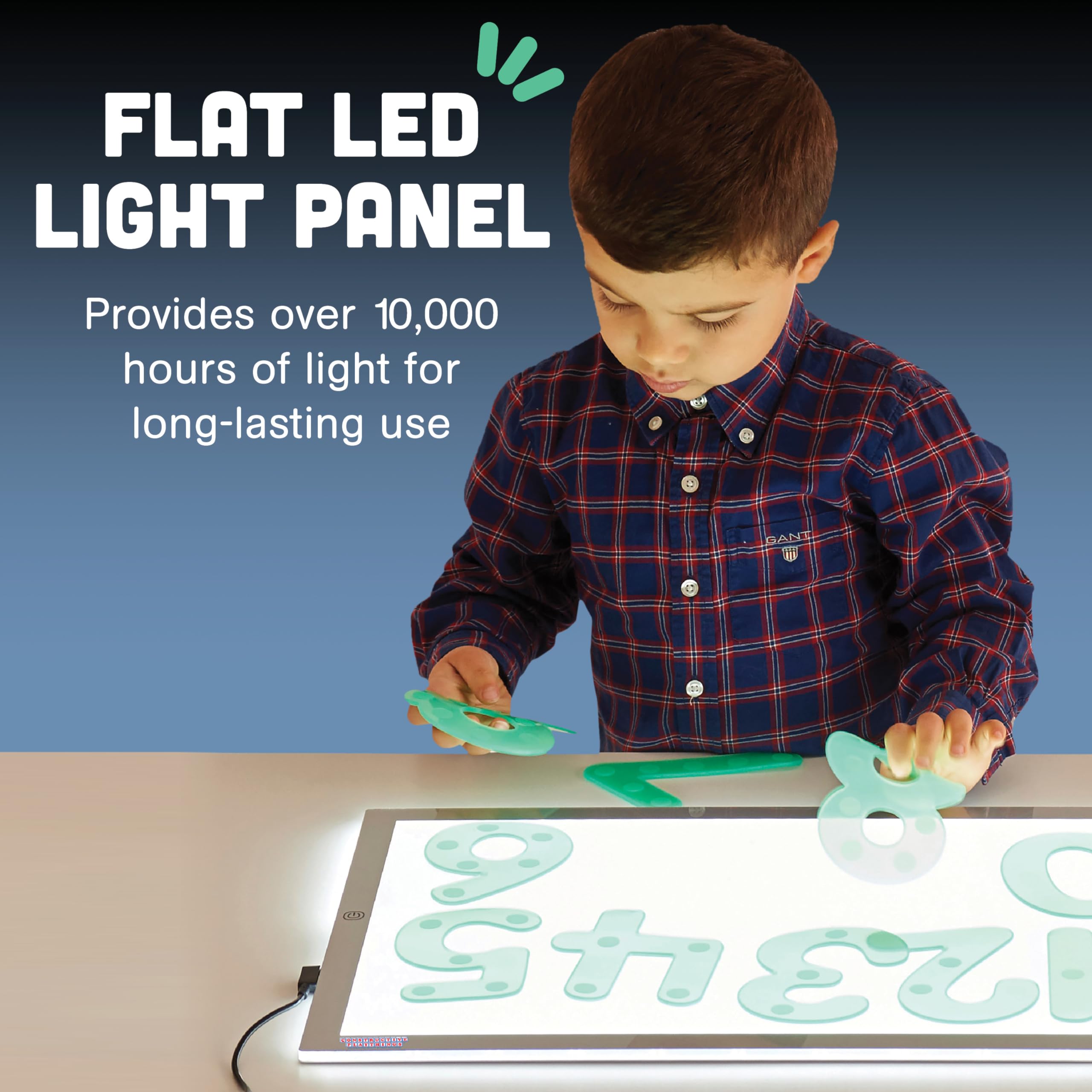 Constructive Playthings Ultra Bright LED Light Panel, Interactive LED Light for Art Supplies, Sensory Classroom Tools, Set of 1, Gray