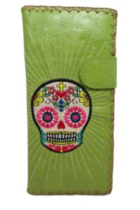 lavishy flower sugar skull day of the dead embroidered large wallet (green)