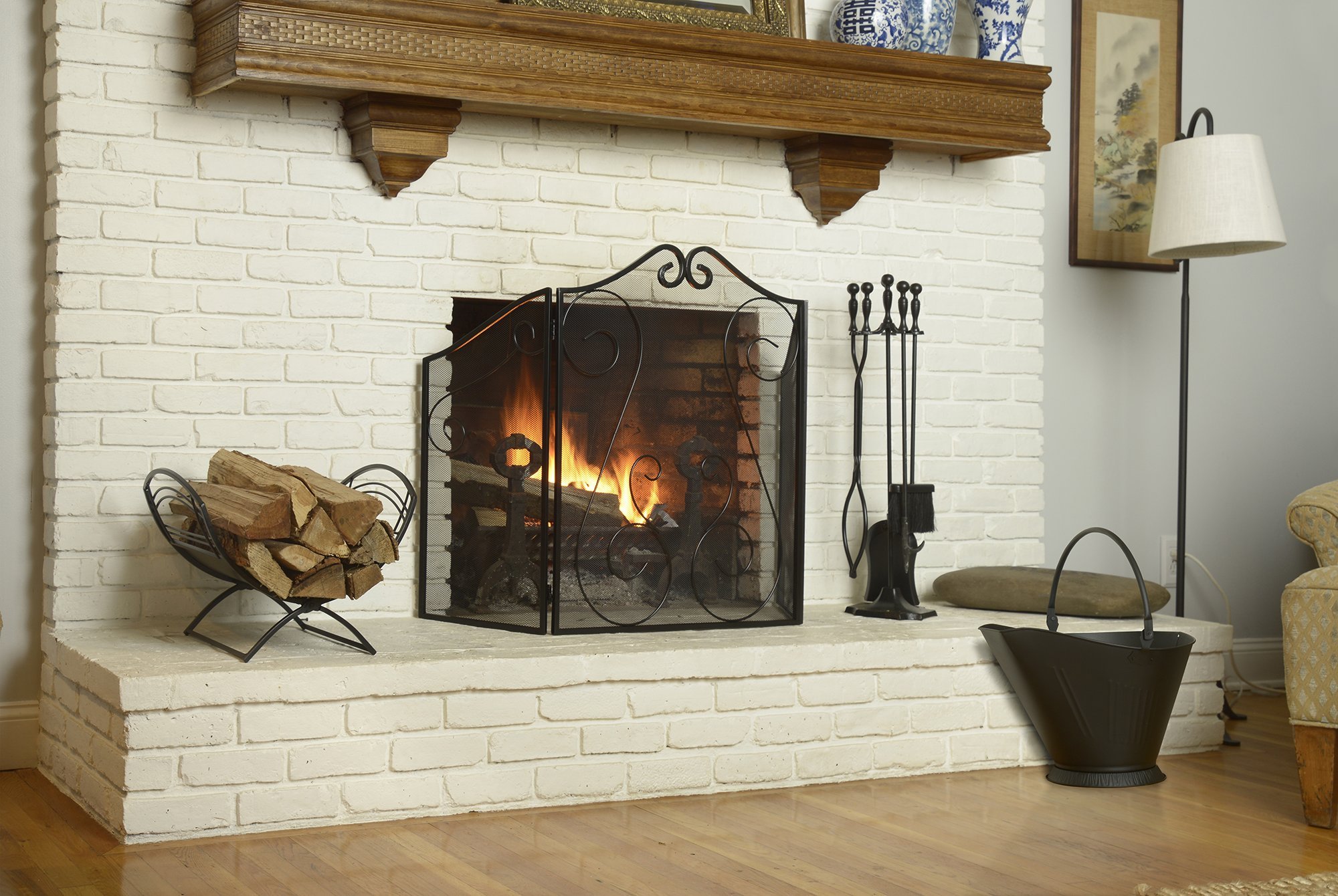 ShelterLogic 90390 Fireplace Toolset and Metal Hearth Accessory, Black