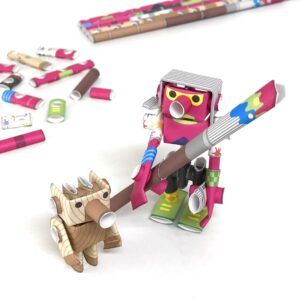 piperoid andy & pino art prodigy & wooden doll - japanese 3d paper puzzle diy robot kit for kids and origami kit for adults