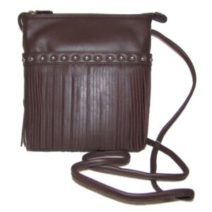 cowhide leather fringe mini sac cross-body handbag (brown)