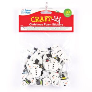 Baker Ross EF408 Snowman Foam Stickers - Pack of 120, Self-Adhesive Puffy Scrapbook Stickers for Kids Arts and Crafts