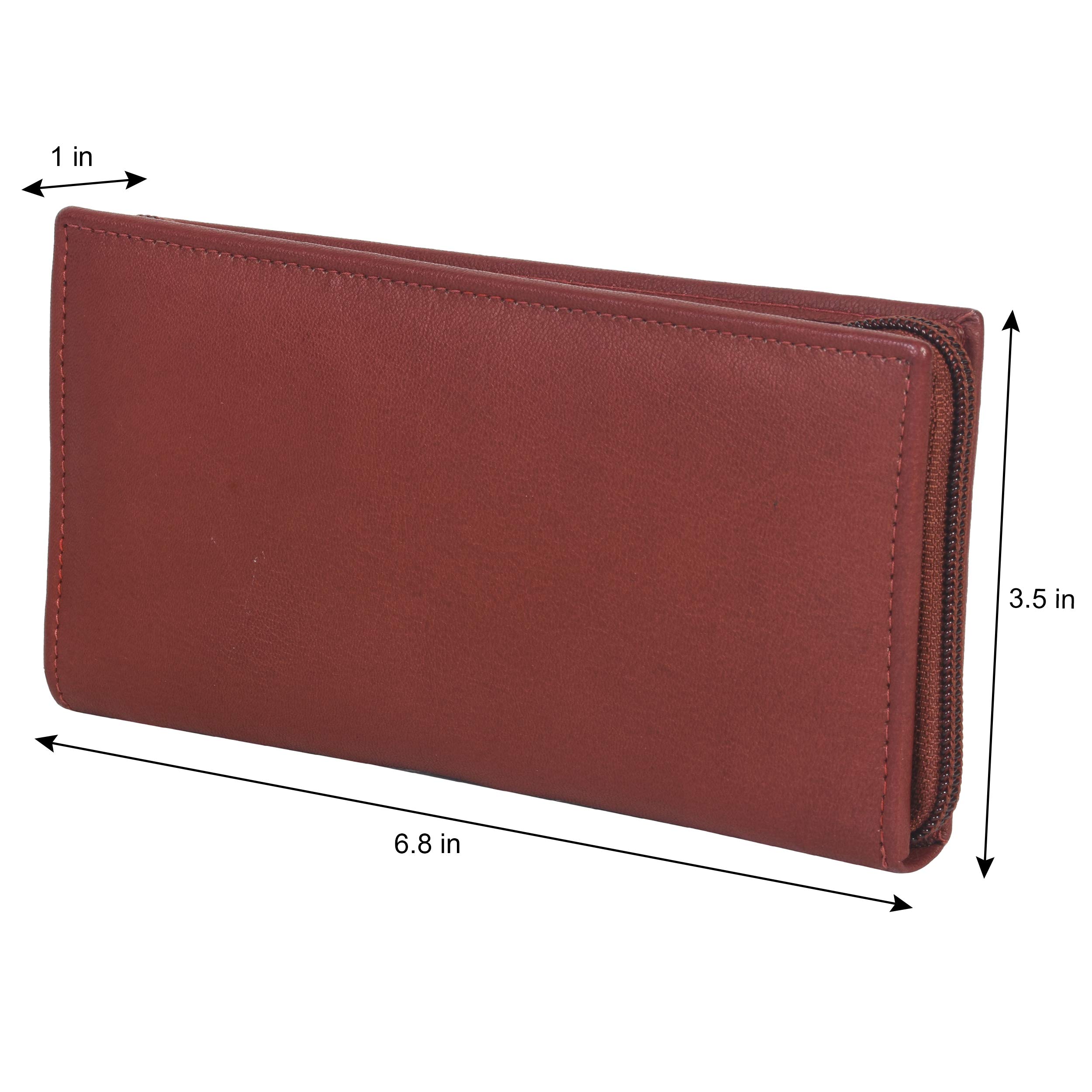 Leatherboss Genuine Leather Checkbook Holder Wallet with All Around Zipper, Brown