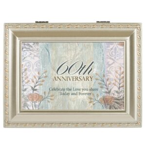 Cottage Garden 60th Anniversary Celebrate Love Champagne Silver Rope Trim Music Box Plays Unchained Melody