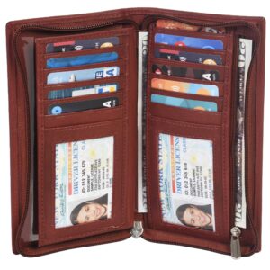 leatherboss genuine leather checkbook holder wallet with all around zipper, brown