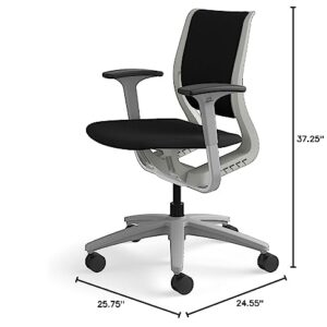 HON Purpose Platinum Shell Mid-Back Chair with Adjustable Arms for Office or Computer Desk, Black Fabric