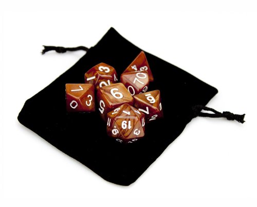 Wiz Dice 7 Die Polyhedral Dice Set - Copper Sands (Brown Glitter) with Velvet Pouch