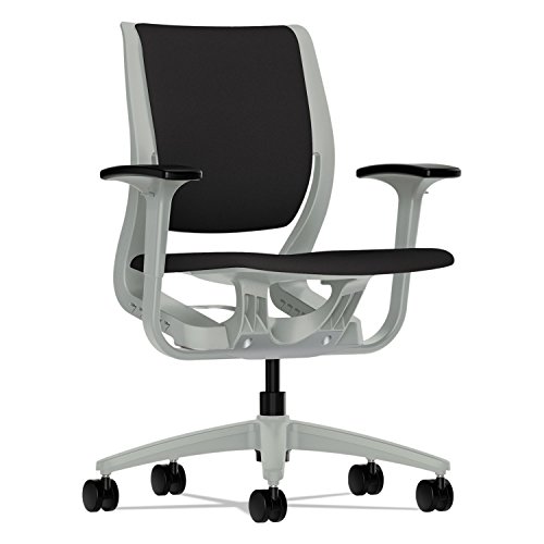 HON Purpose Platinum Shell Mid-Back Chair with Adjustable Arms for Office or Computer Desk, Black Fabric