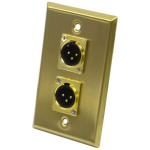 seismic audio sa-plate18 gold stainless steel wall plate with dual xlr male connectors