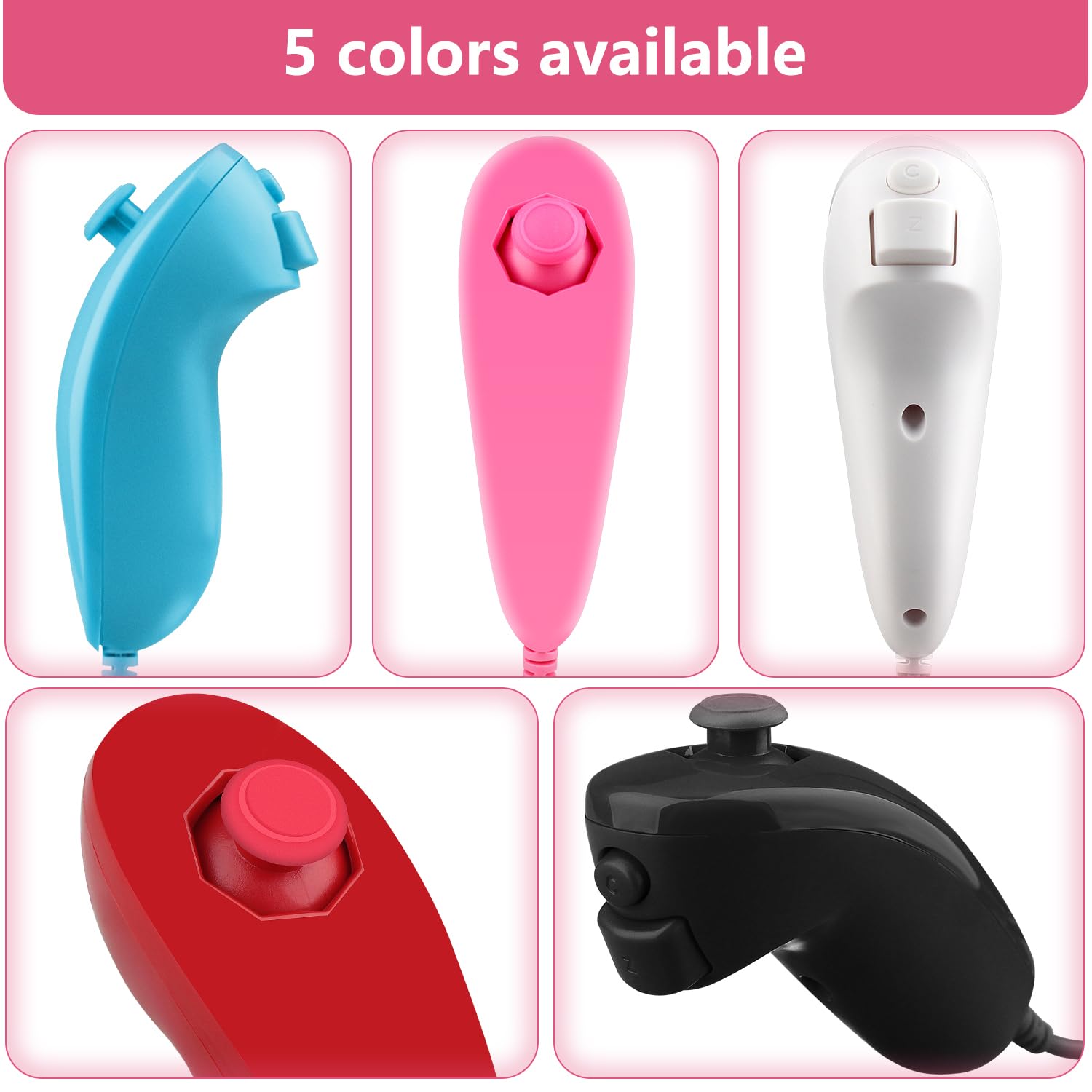 OSTENT Motion Based Wired Nunchuck Controller for Nintendo Wii Console Video Game Color Pink