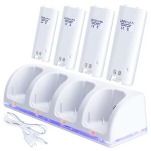 ostent charger dock station + 4 battery packs for nintendo wii remote controller color white