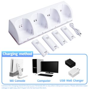 OSTENT Charger Dock Station + 4 Battery Packs for Nintendo Wii Remote Controller Color White