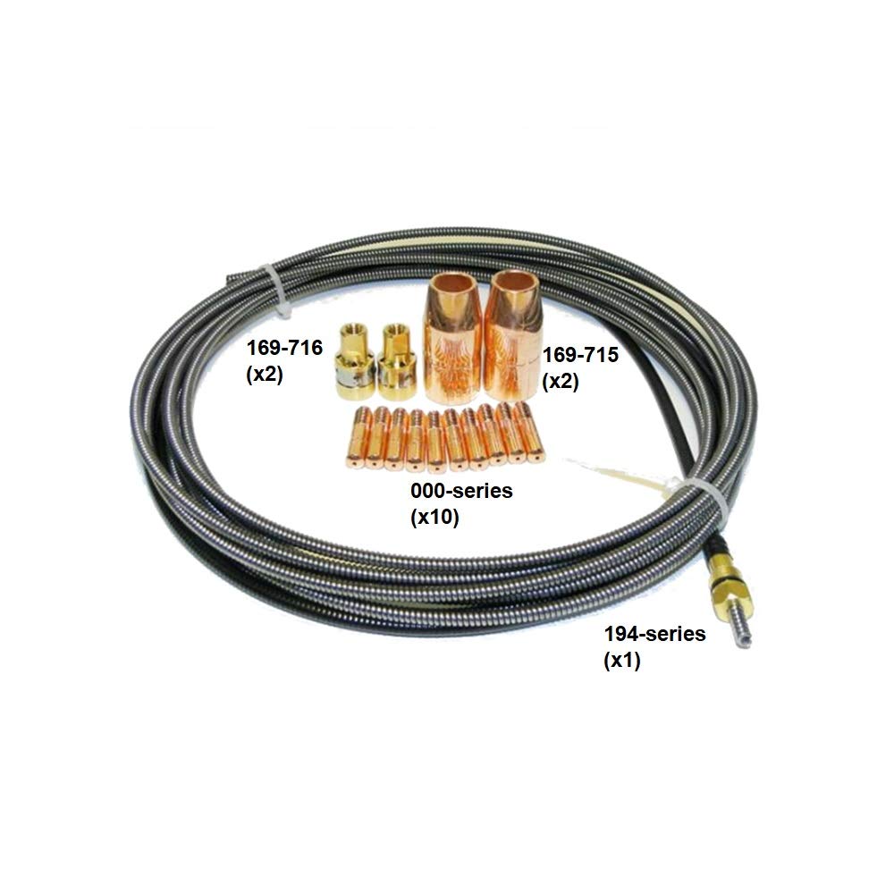 WeldingCity MIG Welding Gun .035" Accessory Kit M33L (Contact Tip-Gas Nozzle-Gas Diffuser-Liner) for Miller M-series M-100/150 (M-10/15) and Hobart H-series MIG Guns Up To 150A