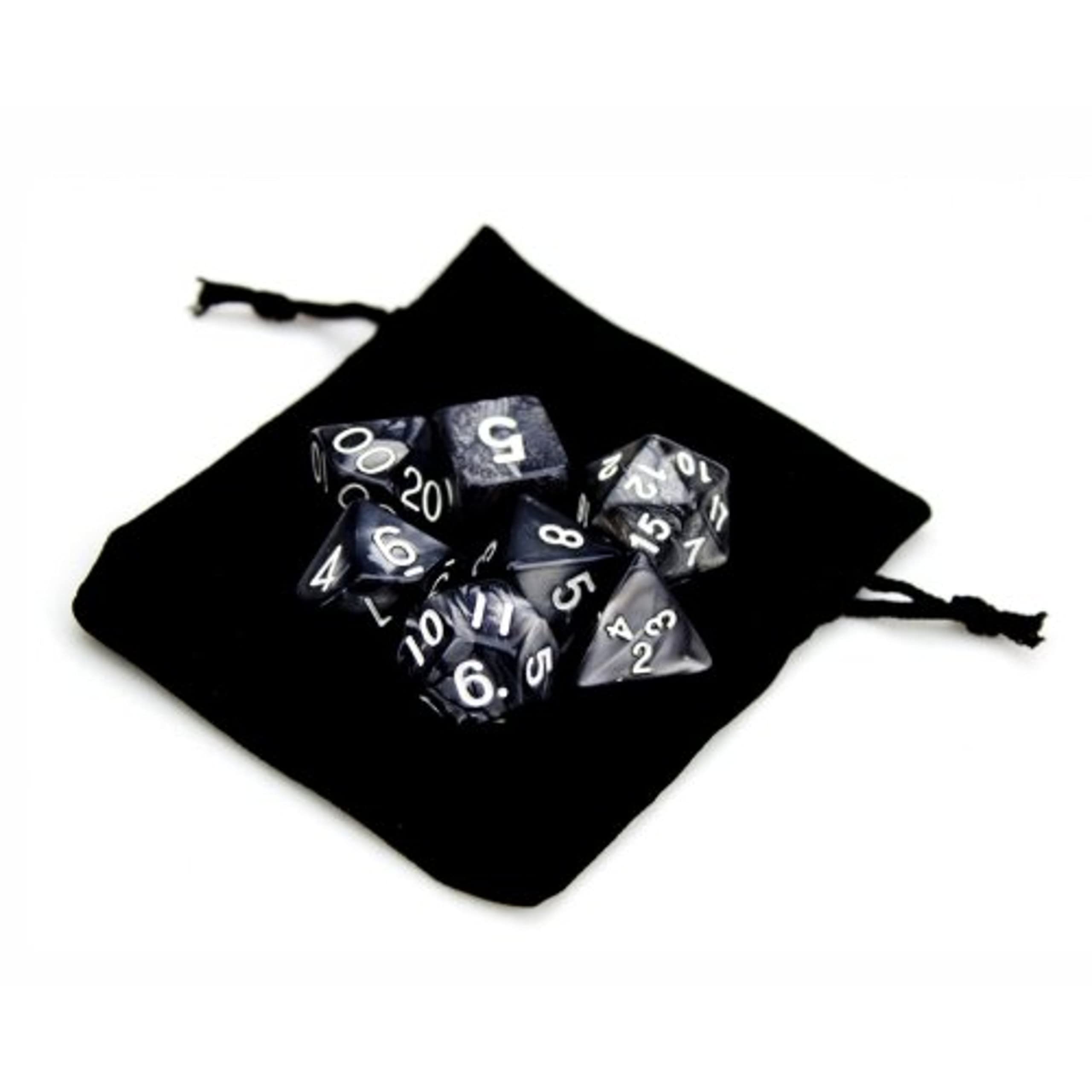 7 Die Polyhedral Dice Set - Smoke (Black Pearl) with Velvet Pouch by Wiz Dice