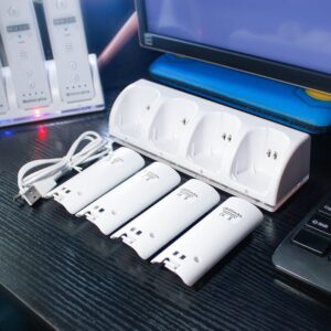 OSTENT Charger Dock Station + 4 Battery Packs for Nintendo Wii Remote Controller Color White