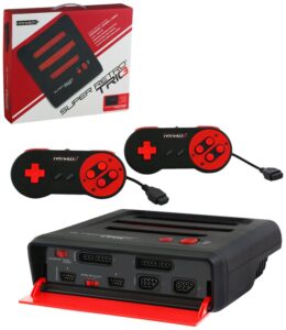 retro-bit super retrotrio console nes/snes/genesis 3-in-1 system - red/black