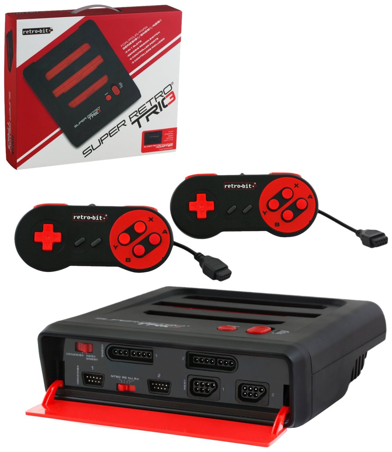 Retro-Bit Super RetroTRIO Console NES/SNES/Genesis 3-In-1 System - Red/Black