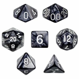 7 die polyhedral dice set - smoke (black pearl) with velvet pouch by wiz dice