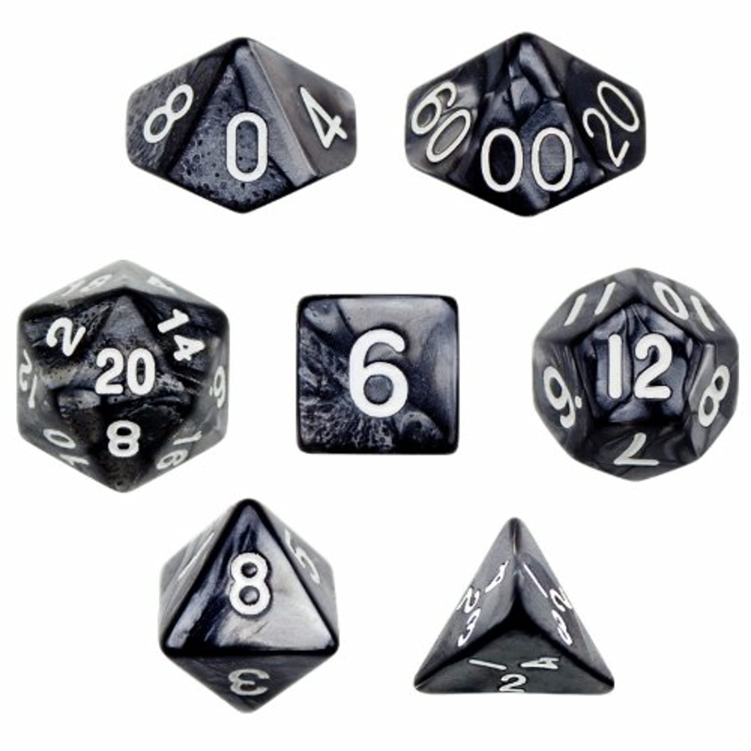 7 Die Polyhedral Dice Set - Smoke (Black Pearl) with Velvet Pouch by Wiz Dice