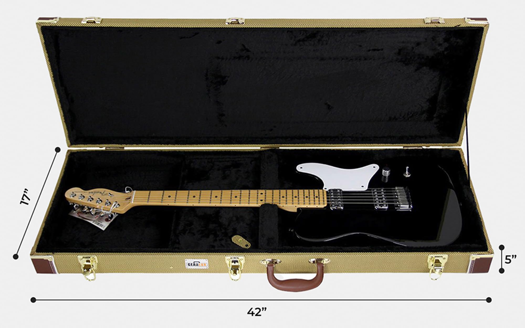 Gearlux Rectangular Electric Guitar Hard Shell Wood Case for Standard-Size Guitars Including Fender Strat/Tele - Tweed