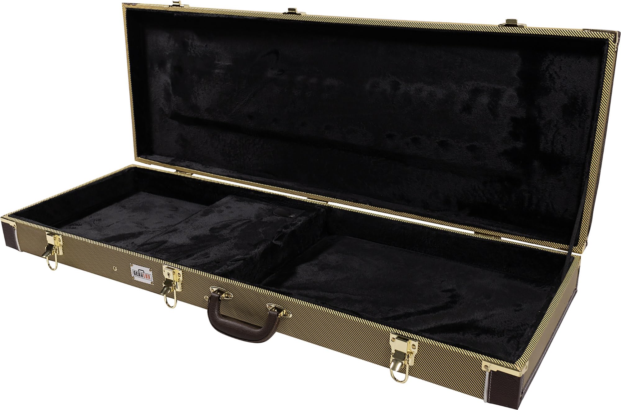 Gearlux Rectangular Electric Guitar Hard Shell Wood Case for Standard-Size Guitars Including Fender Strat/Tele - Tweed