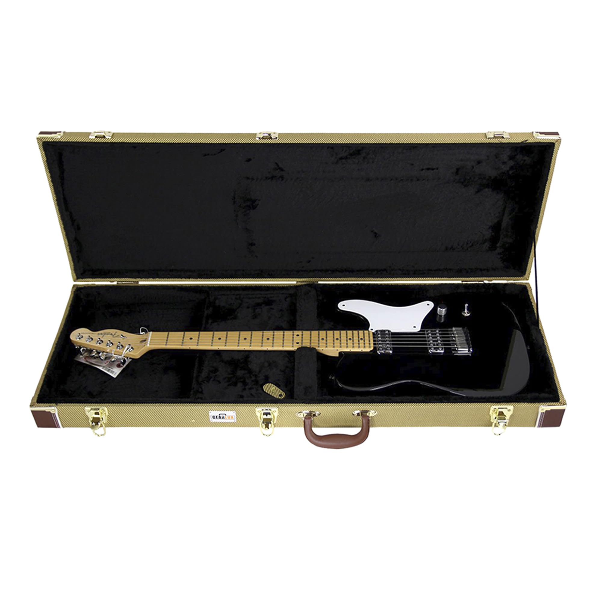 Gearlux Rectangular Electric Guitar Hard Shell Wood Case for Standard-Size Guitars Including Fender Strat/Tele - Tweed