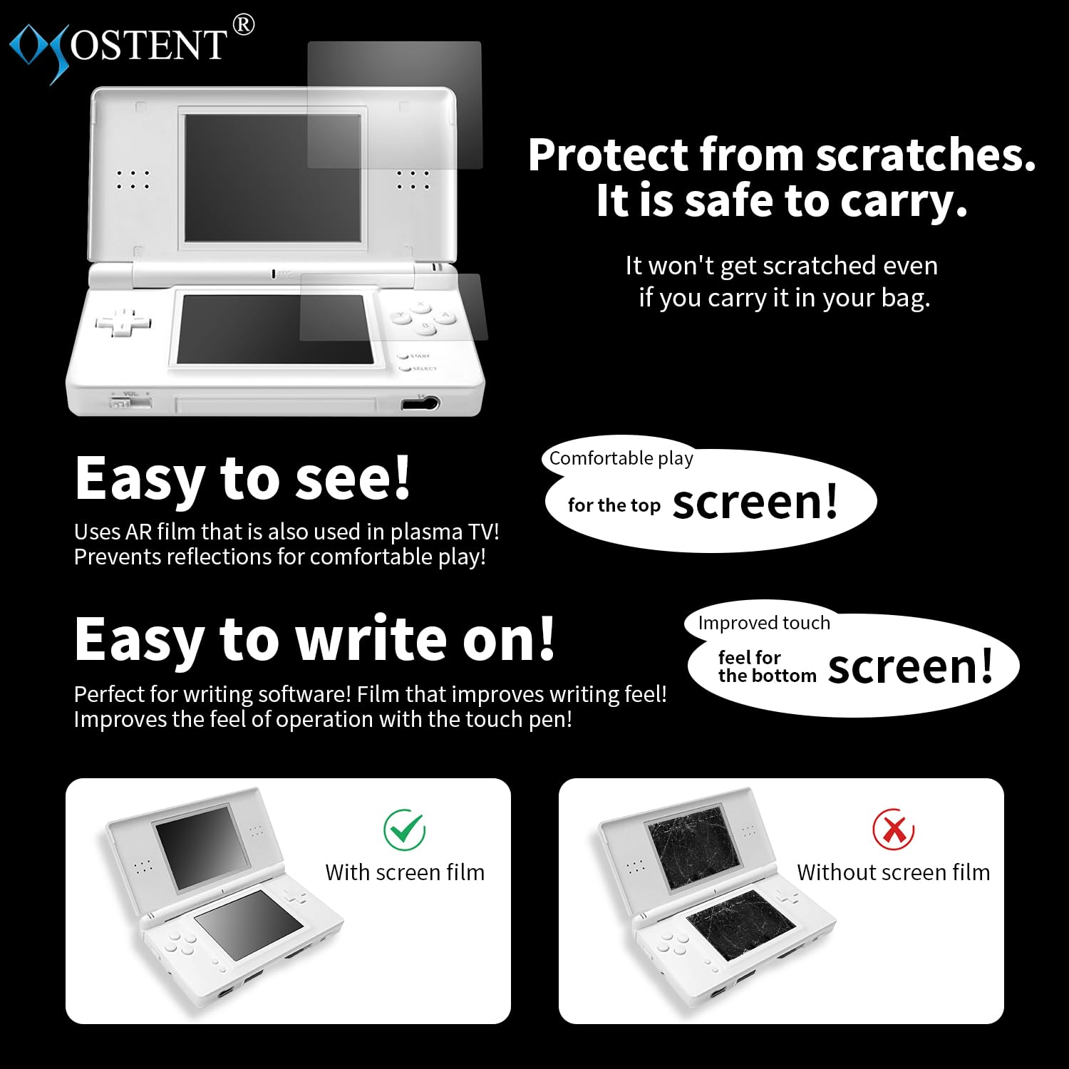 OSTENT 3 x Ultra Clear Screen Guard Film LCD Protector for Nintendo NDS Lite NDSL