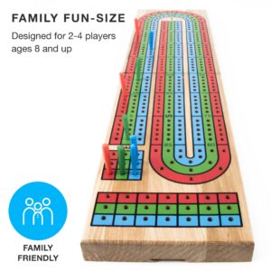 Brybelly Cribbage Board Game Set - Traditional Wooden Board Game, Classic 3-Track Layout, Plastic Pegs - Standard Deck of Playing Cards Included - Folding Portable Storage