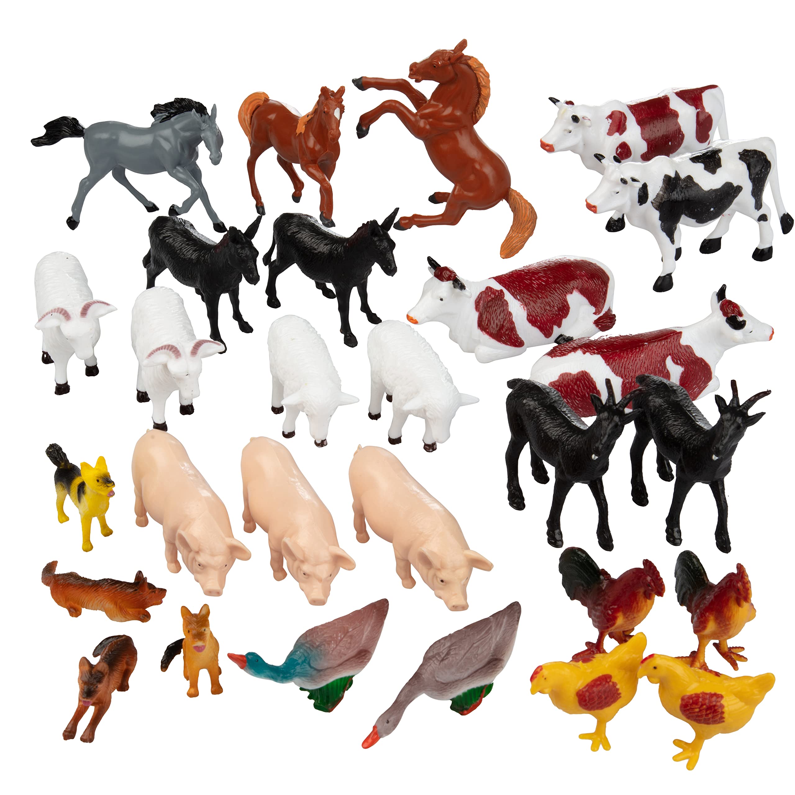 SCS Direct Farm Animal Toy Action Figure 50pc Set - Different Barnyard Animals & Accessories Including Cows, Horses, Chickens, Sheep & More - Great for Bath Toys, Pretend Play, Birthday Gifts for Kids