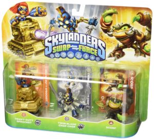 skylanders swap force triple character pack: scorp, twin blade chop chop, heavy duty sprocket