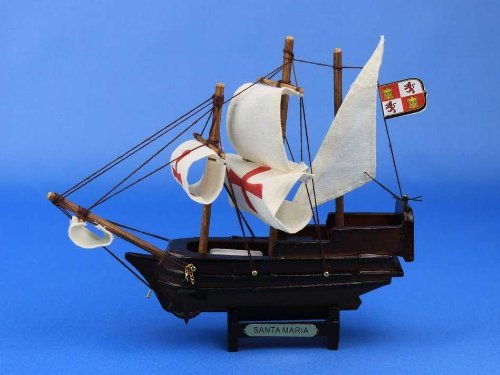 Hampton Nautical Santa Maria Tall Model Ship, 7" , Brown