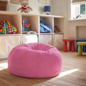 Flash Furniture Dillon Small Bean Bag Chair for Kids and Teens, Foam-Filled Beanbag Chair with Machine Washable Cover, Light Pink