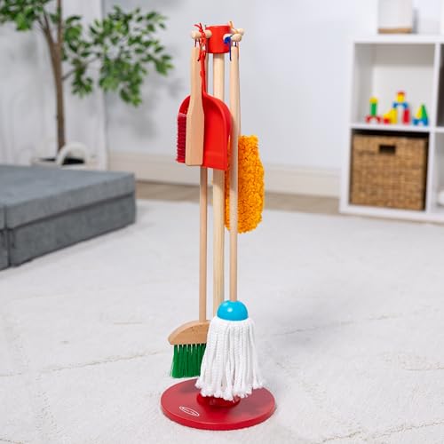 Melissa & Doug Dust! Sweep! Mop! 6-Piece Pretend Play Cleaning Set - Broom, Duster, Kid-Sized Cleaning Toys For Boys and For Girls