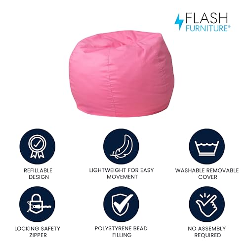 Flash Furniture Dillon Small Bean Bag Chair for Kids and Teens, Foam-Filled Beanbag Chair with Machine Washable Cover, Light Pink