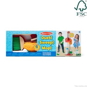 Melissa & Doug Dust! Sweep! Mop! 6-Piece Pretend Play Cleaning Set - Broom, Duster, Kid-Sized Cleaning Toys For Boys and For Girls