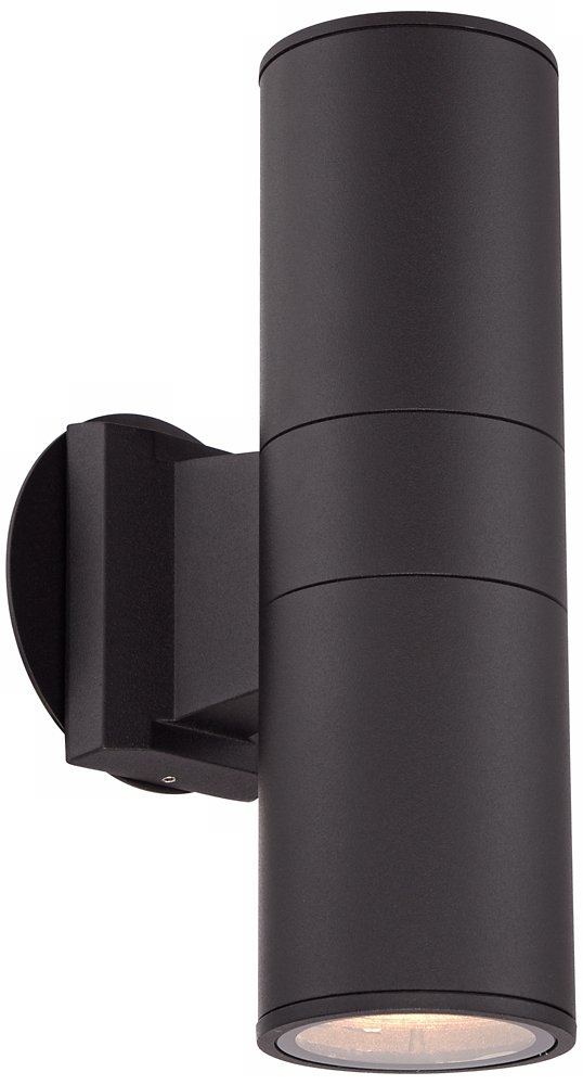 Possini Euro Design Ellis Modern Sconce Outdoor Wall Light Fixture Black Aluminum 11 3/4" Cylinder Up Down Glass Decor for Exterior House Porch Patio Outside Deck Garage Yard Front Door Garden Home