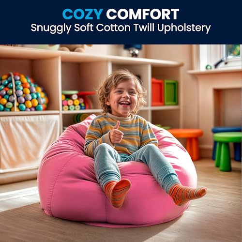 Flash Furniture Dillon Small Bean Bag Chair for Kids and Teens, Foam-Filled Beanbag Chair with Machine Washable Cover, Light Pink