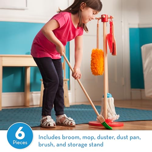 Melissa & Doug Dust! Sweep! Mop! 6-Piece Pretend Play Cleaning Set - Broom, Duster, Kid-Sized Cleaning Toys For Boys and For Girls